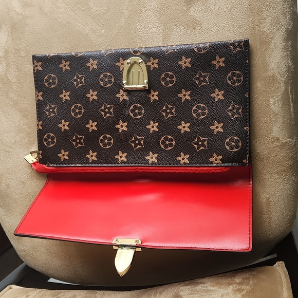 Bags | Monogram Red Brown Color Clutch Wallet | Poshmark